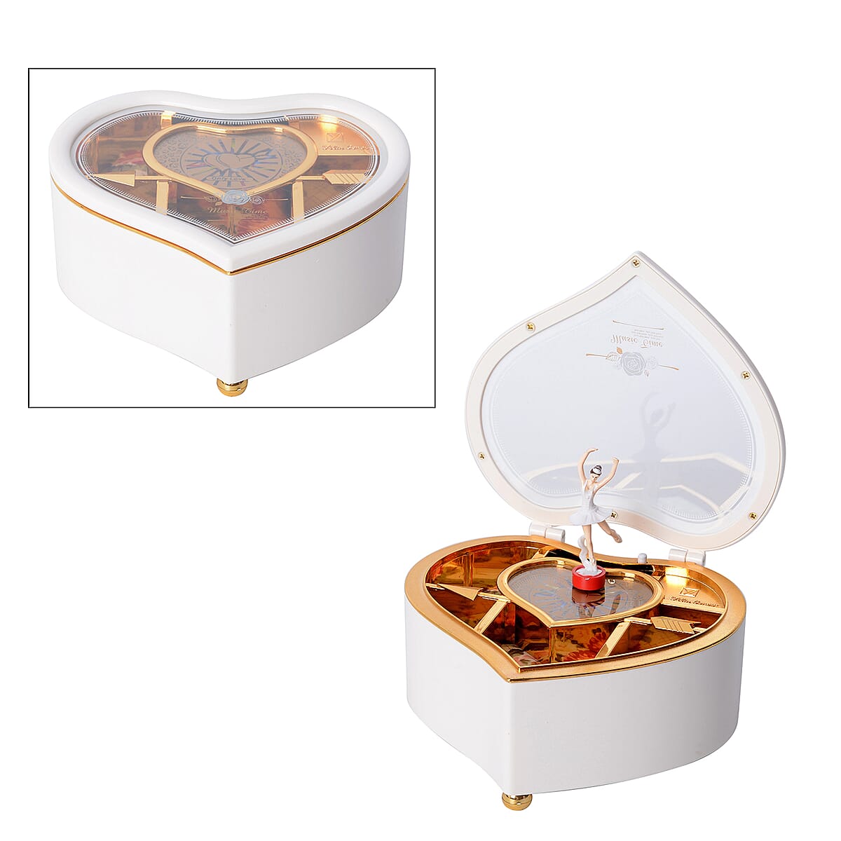 Buy White Heart Shape Music Box with Removable Magnetic Dancer at ShopLC.