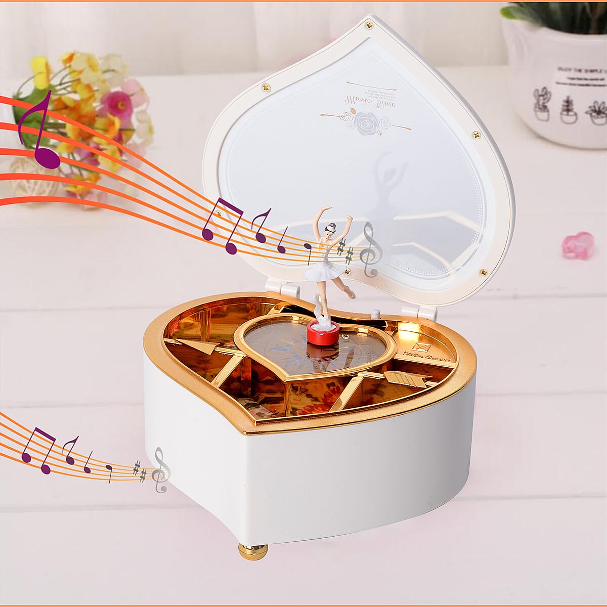 Buy White Heart Shape Music Box with Removable Magnetic Dancer at ShopLC.