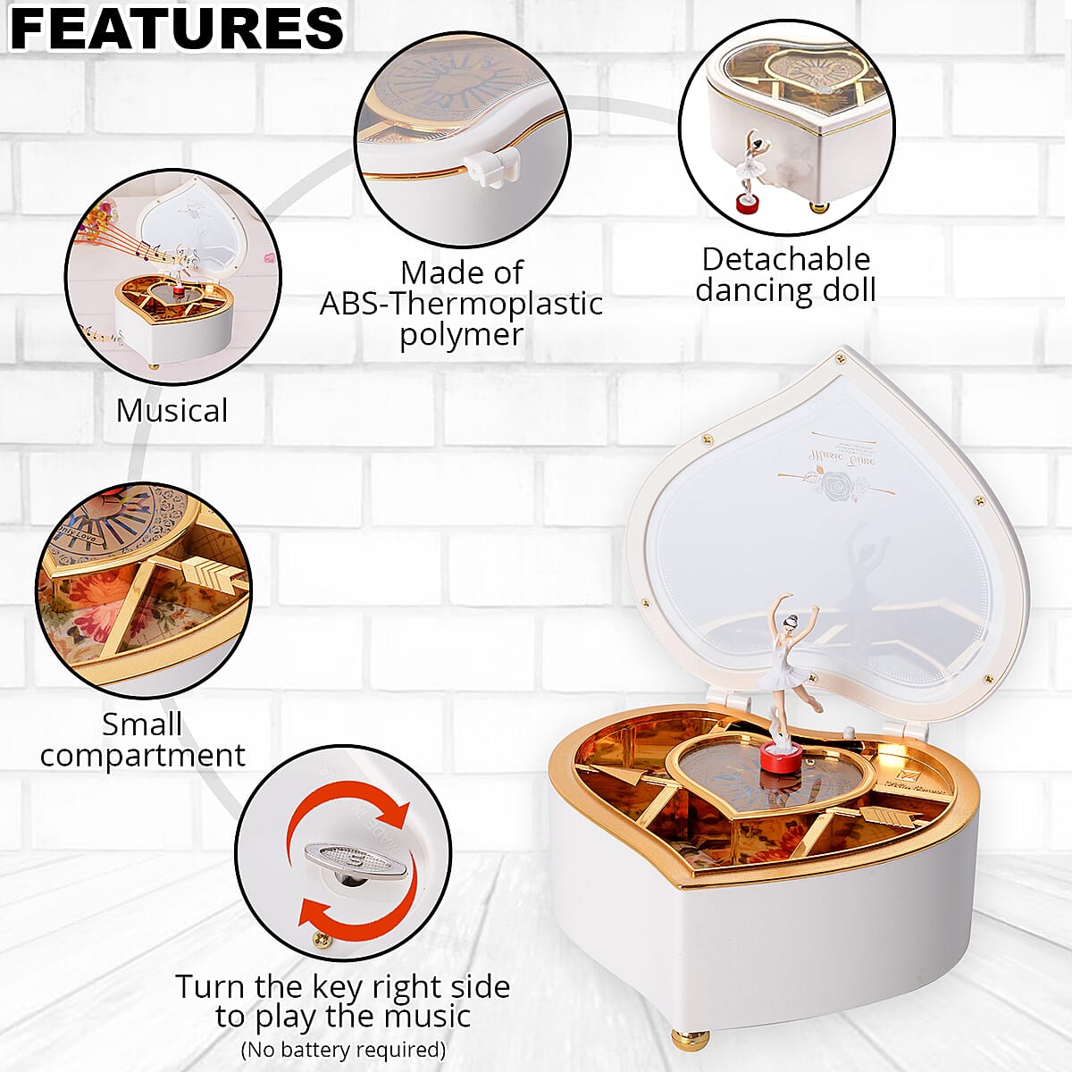 Buy White Heart Shape Music Box with Removable Magnetic Dancer at ShopLC.