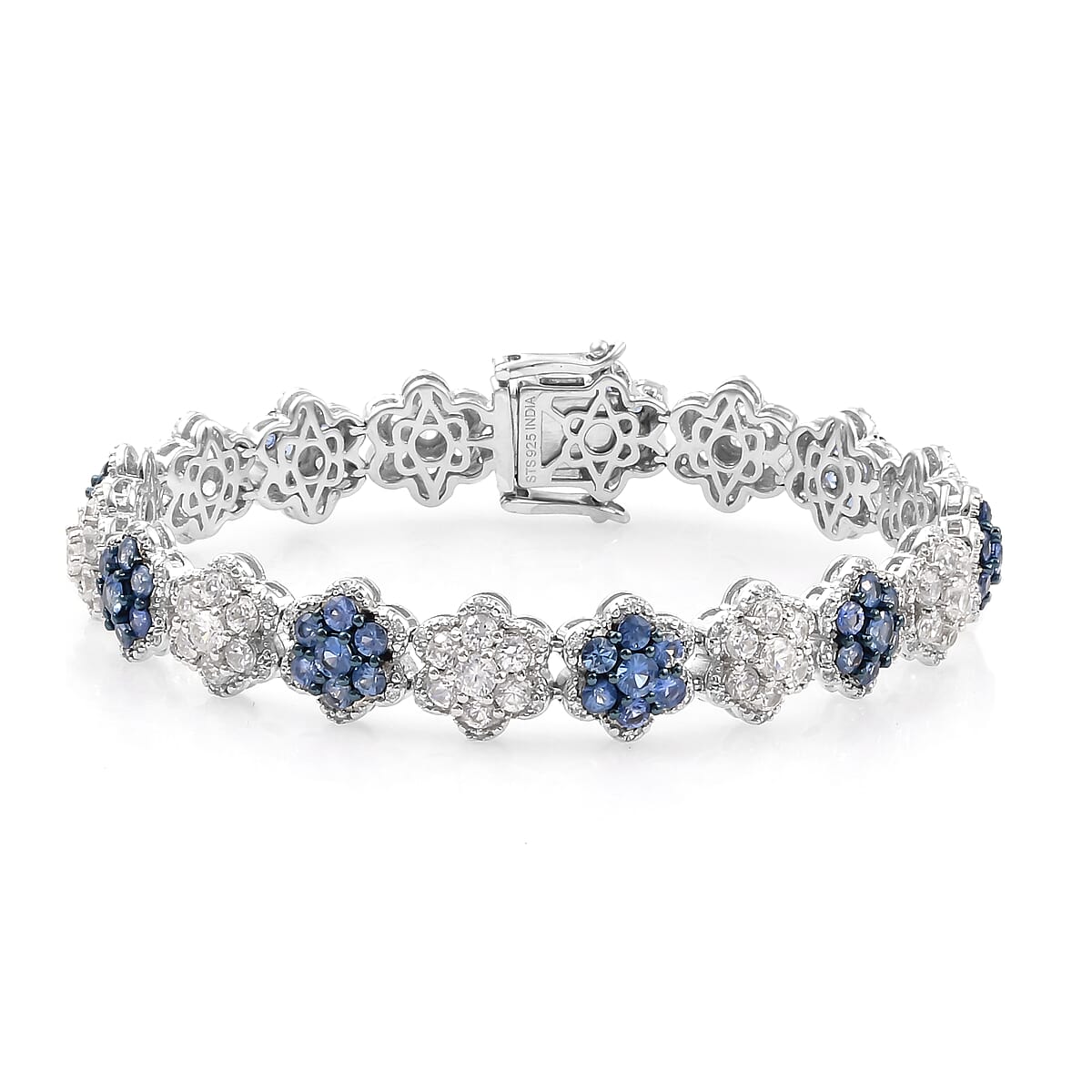 Buy Blue Ceylon Sapphire and Natural White Zircon Bracelet in Platinum ...