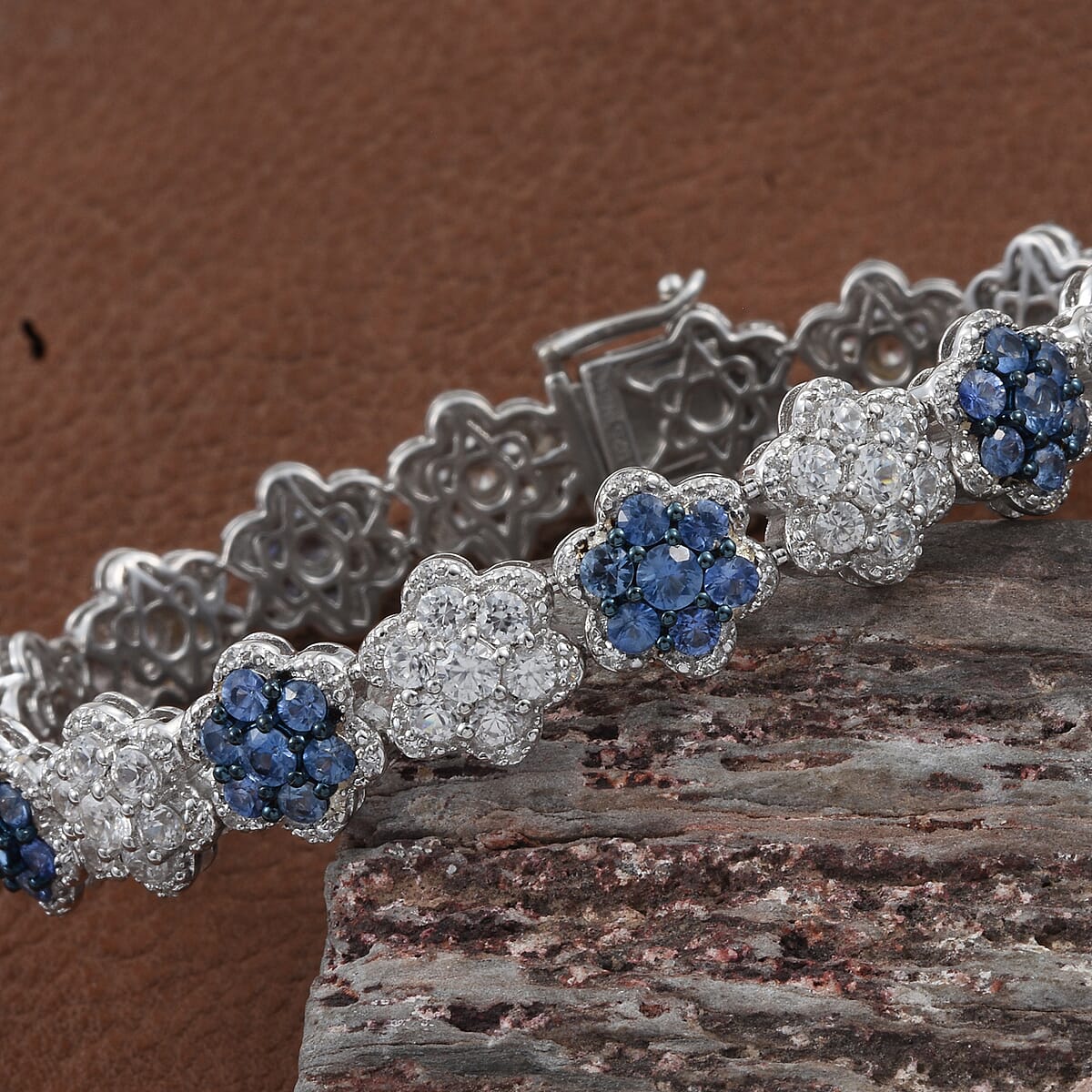 Buy Blue Ceylon Sapphire and Natural White Zircon Bracelet in Platinum ...