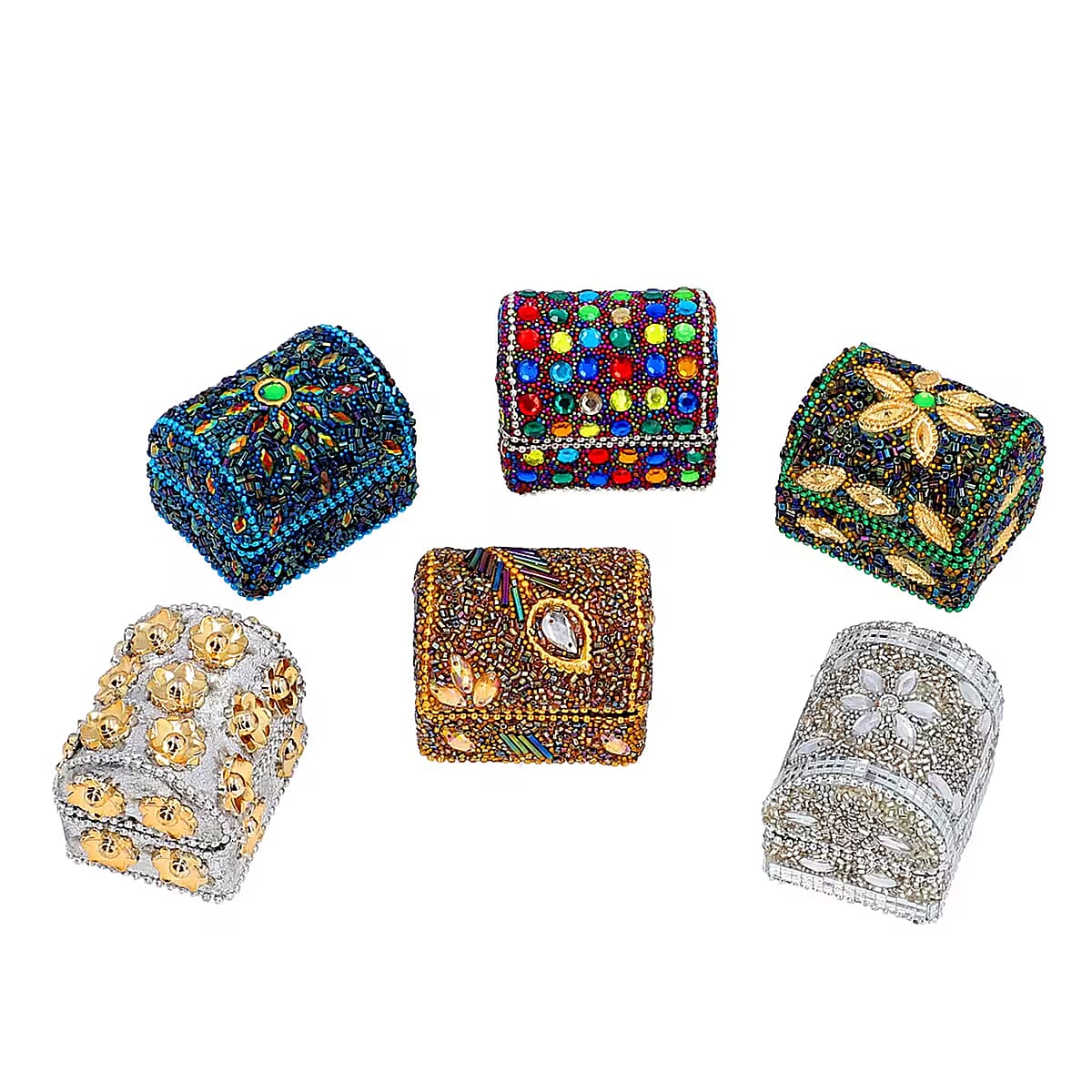 Buy Handcrafted Set of 6 Mini Multi Color Bead Treasure Chest at ShopLC.