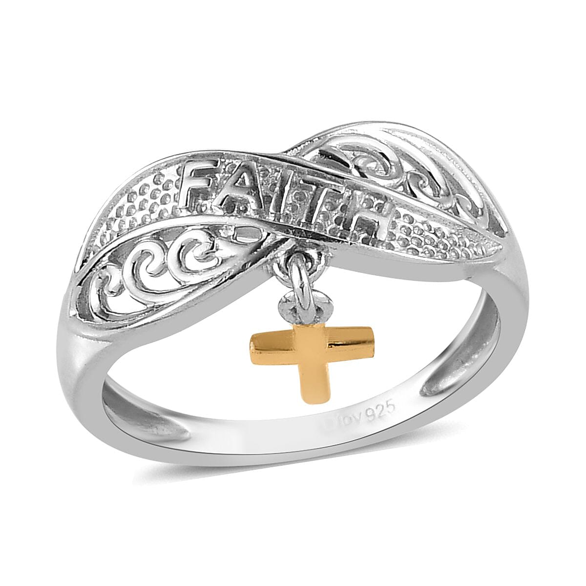 Buy Cross Charm Ring in Vermeil Yellow Gold and Platinum Over Sterling ...