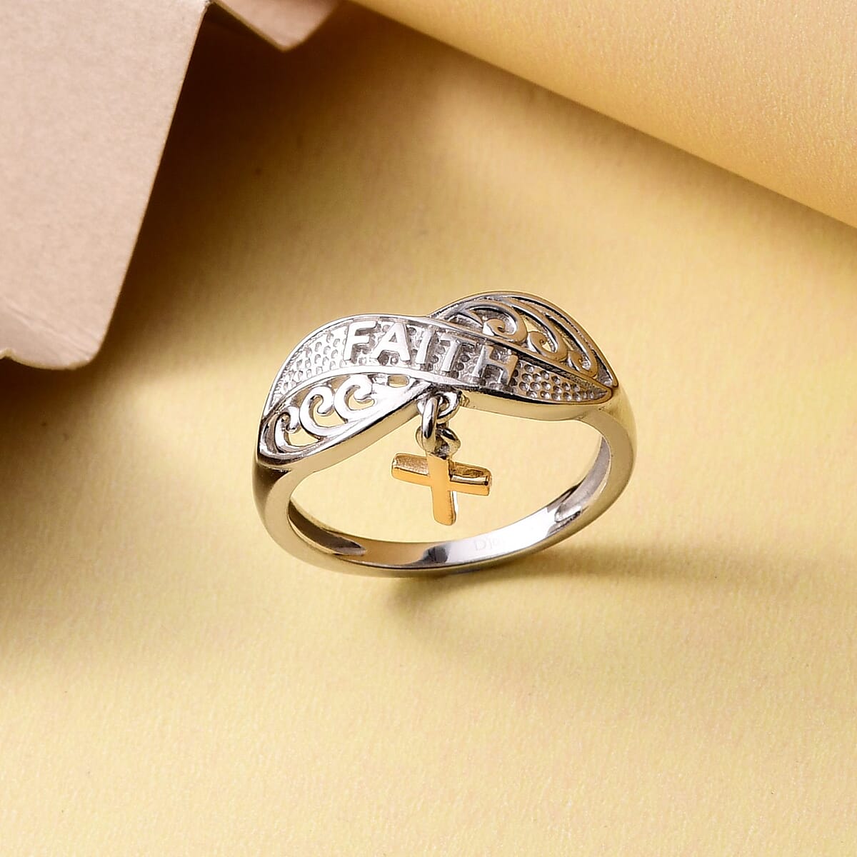 Buy Cross Charm Ring in Vermeil Yellow Gold and Platinum Over Sterling ...