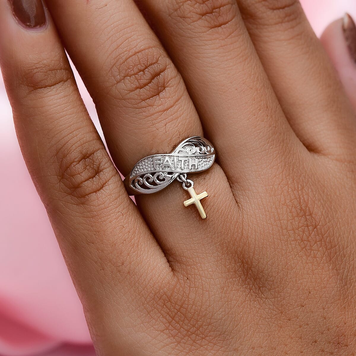 Buy Cross Charm Ring in Vermeil Yellow Gold and Platinum Over Sterling ...