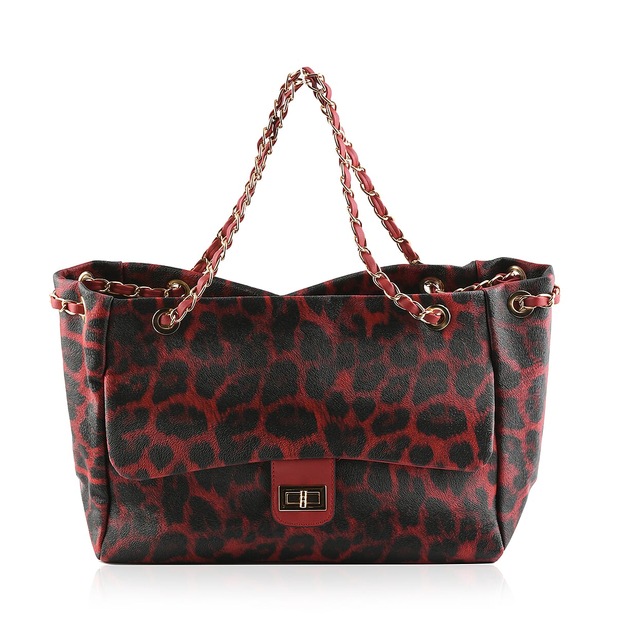 Buy Red, Black Leopard Pattern Faux Leather Satchel Bag at ShopLC.