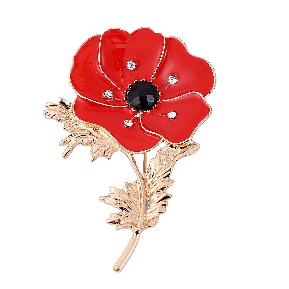 Buy White Austrian Crystal, Enameled Poppy Design Brooch in Rosetone at ...