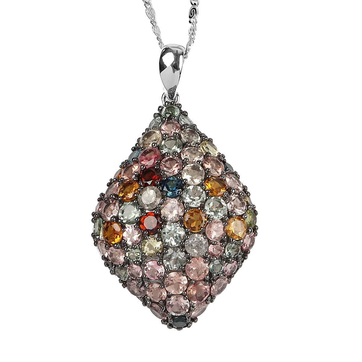Buy Multi Gemstone Pendant Necklace 20 Inches in Platinum Over Sterling ...