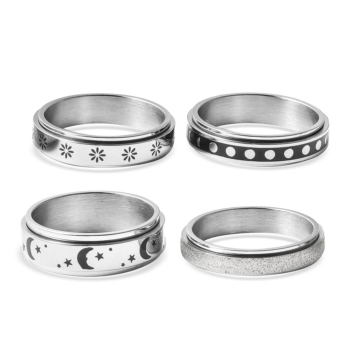 Buy Set of 4 Stress Buster Spinner Ring in Stainless Steel (Size 12.0 ...