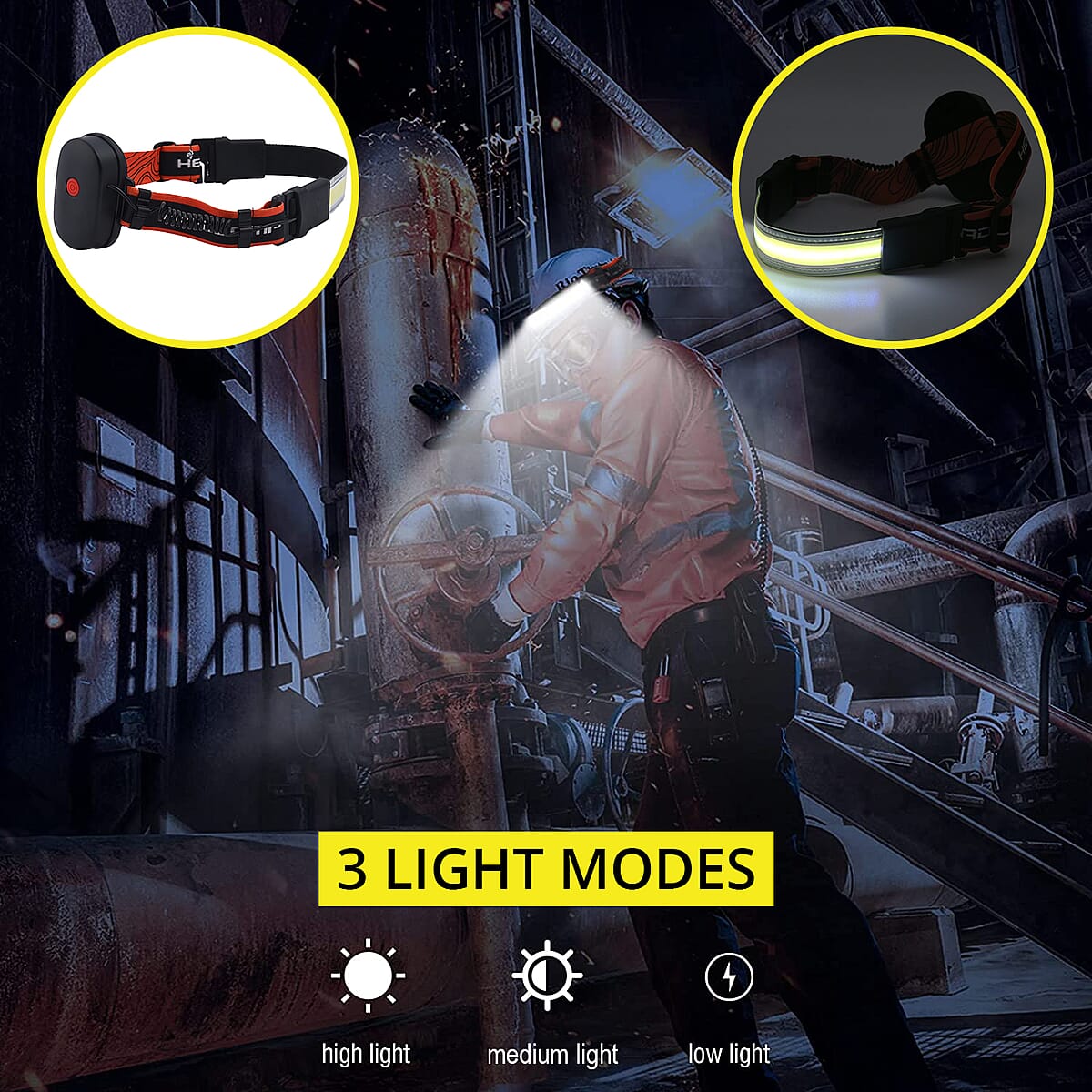 Buy Black and Orange Ultra-Thin Led Headlight with 3 Levels of ...