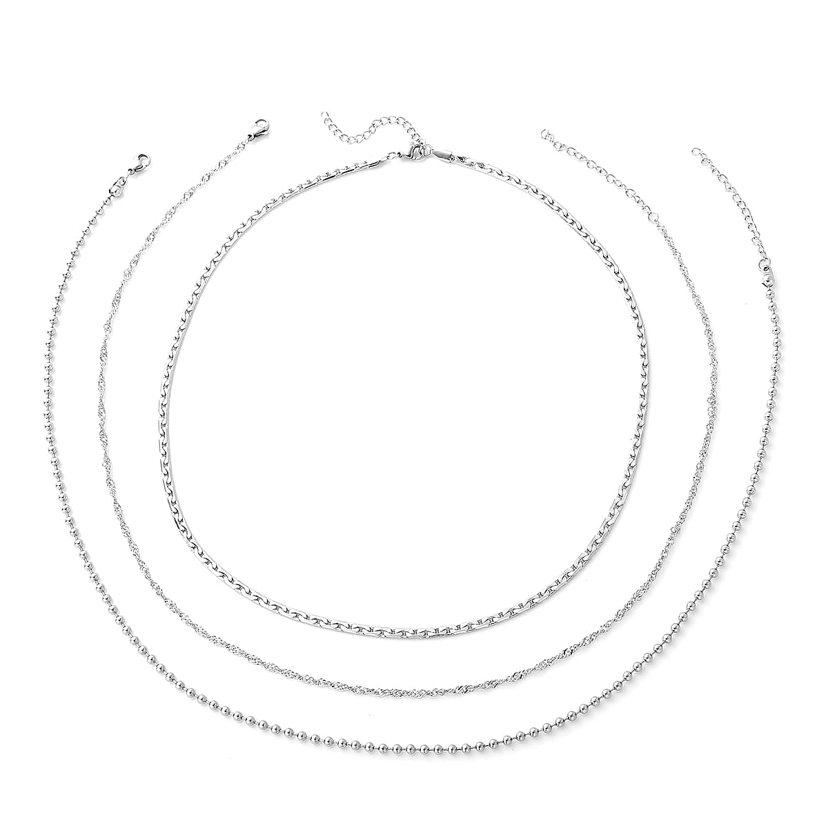 Buy Set of 3 Beaded and Elongated Box Chain 20-22 Inches in Stainless ...