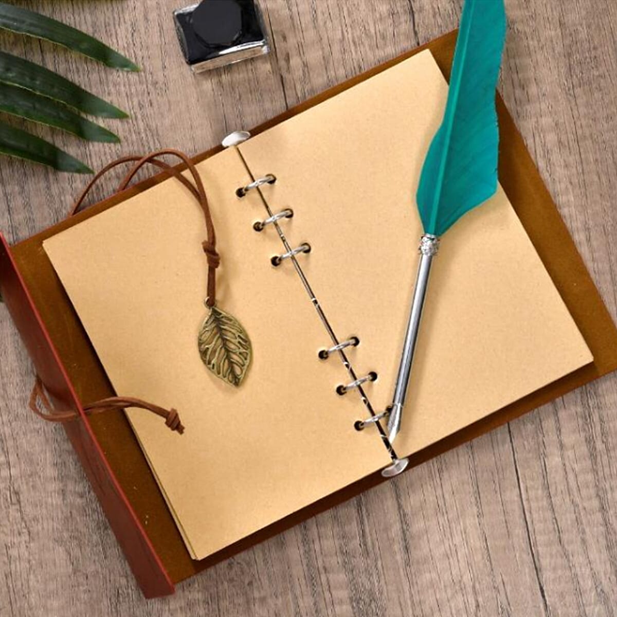 Buy Leaf Pattern Embossed Leather Cover with String Closure Notebook ...