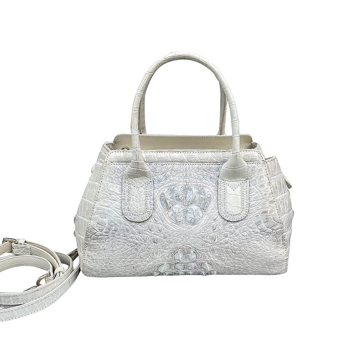 Buy Grand Pelle Genuine Leather Natural White Trapezoid-shaped Tote Bag ...