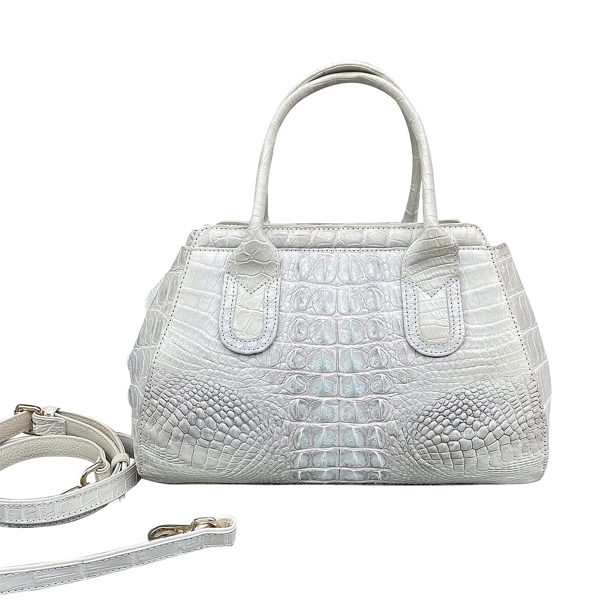 Buy Grand Pelle Genuine Leather Natural White Trapezoid-shaped Tote Bag ...