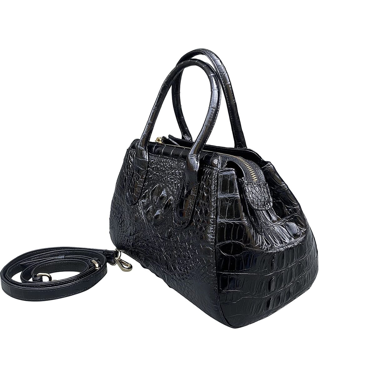 Buy Grand Pelle Genuine Crocodile Leather Black Trapezoid-shaped Tote ...