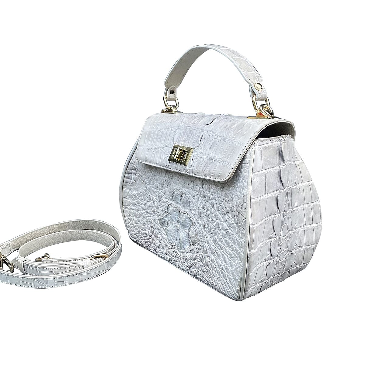Buy Grand Pelle Genuine Crocodile Leather Natural White Tote Bag (11.2 ...