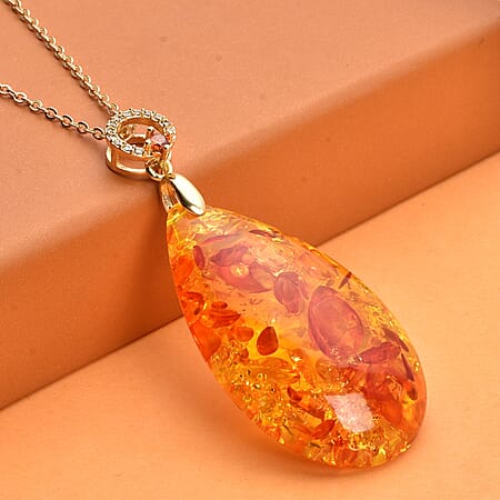 Buy Simulated Amber and Simulated White and Orange Diamond Pendant ...