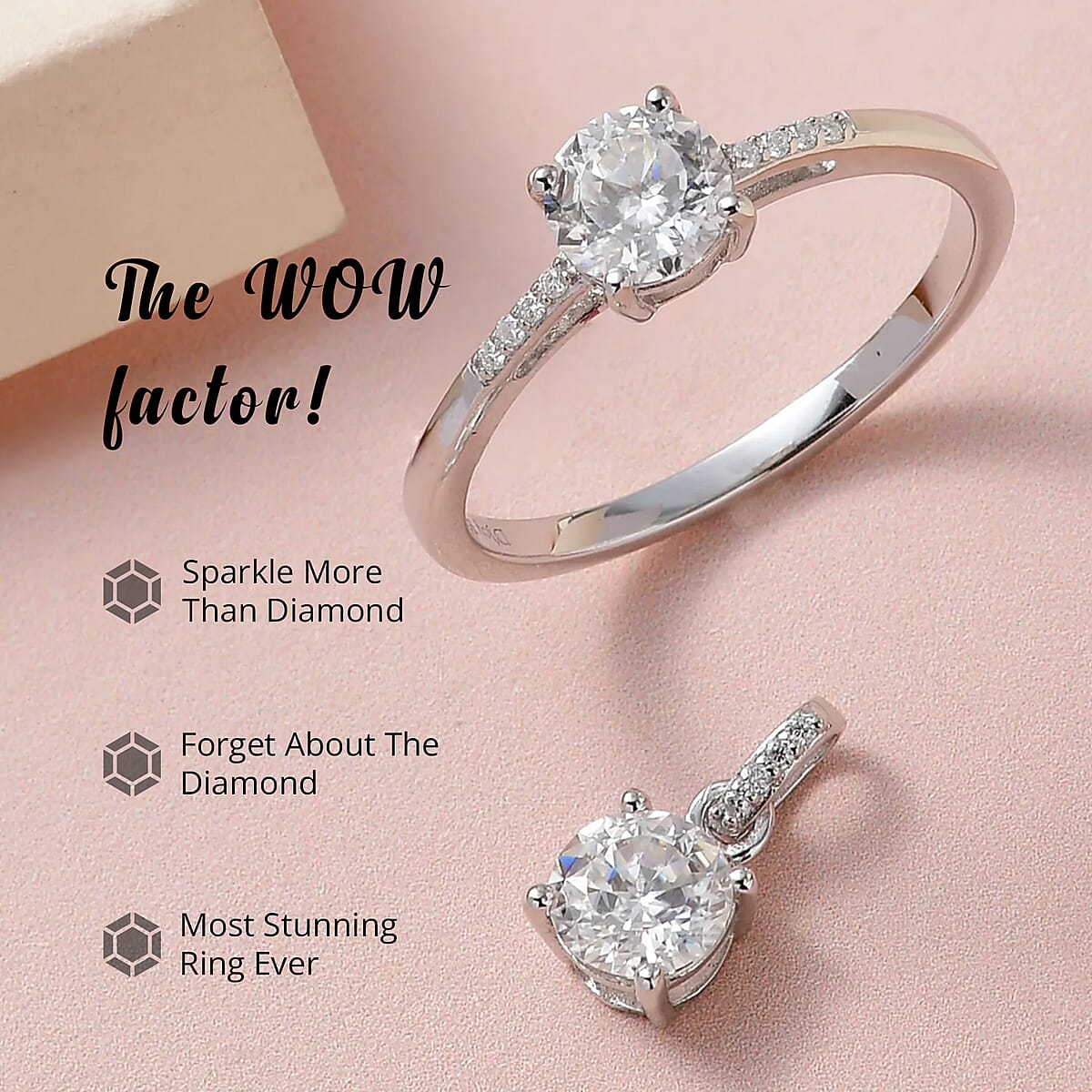 Buy 100 Facets Moissanite Ring and Pendant in Platinum Over Sterling Silver 1.50 ctw at ShopLC.