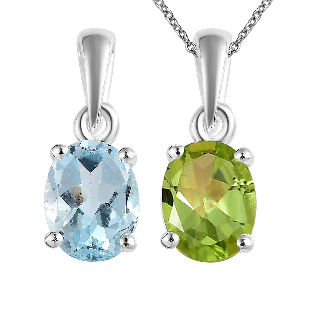 Buy Peridot, Sky Blue Topaz Set of 2 Pendant with Necklace (20 Inches ...