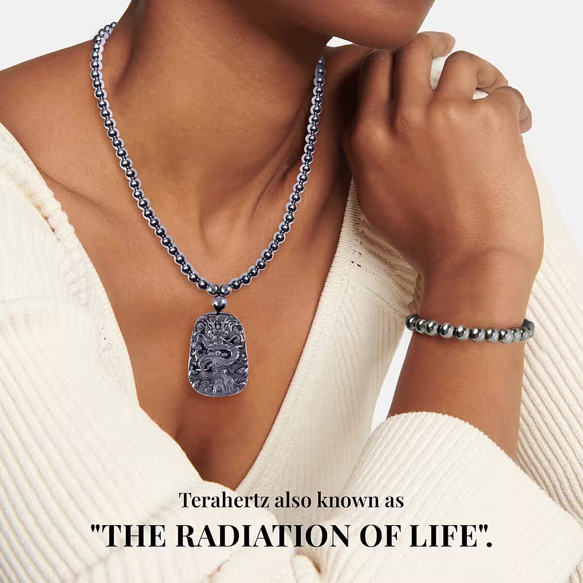 Buy Terahertz Beaded Stretch Bracelet and Phoenix Pendant with Beaded Necklace 21 Inches in ...