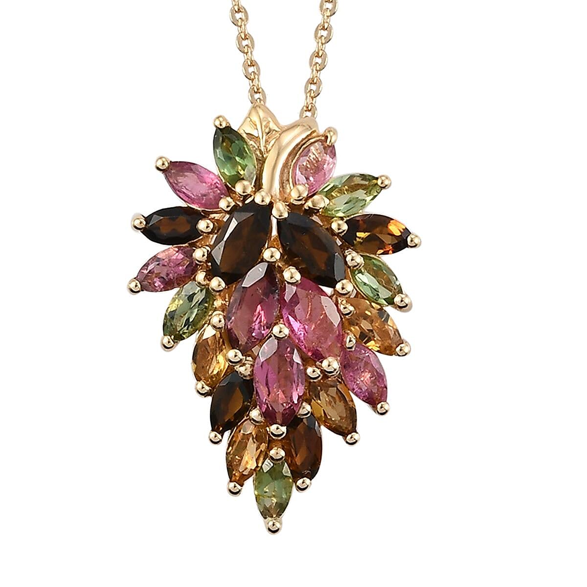 Buy Multi-Tourmaline Leaf Pendant Necklace 20 Inches in Vermeil Yellow ...