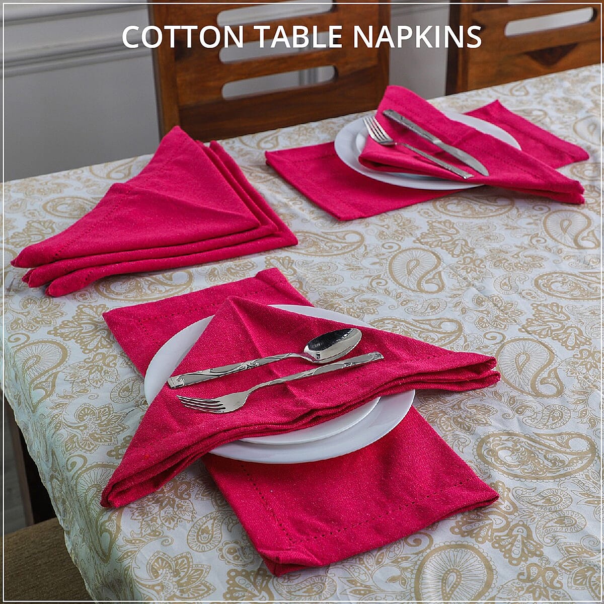 Buy Set of 12 Pink 100% Cotton Table Napkins at ShopLC.