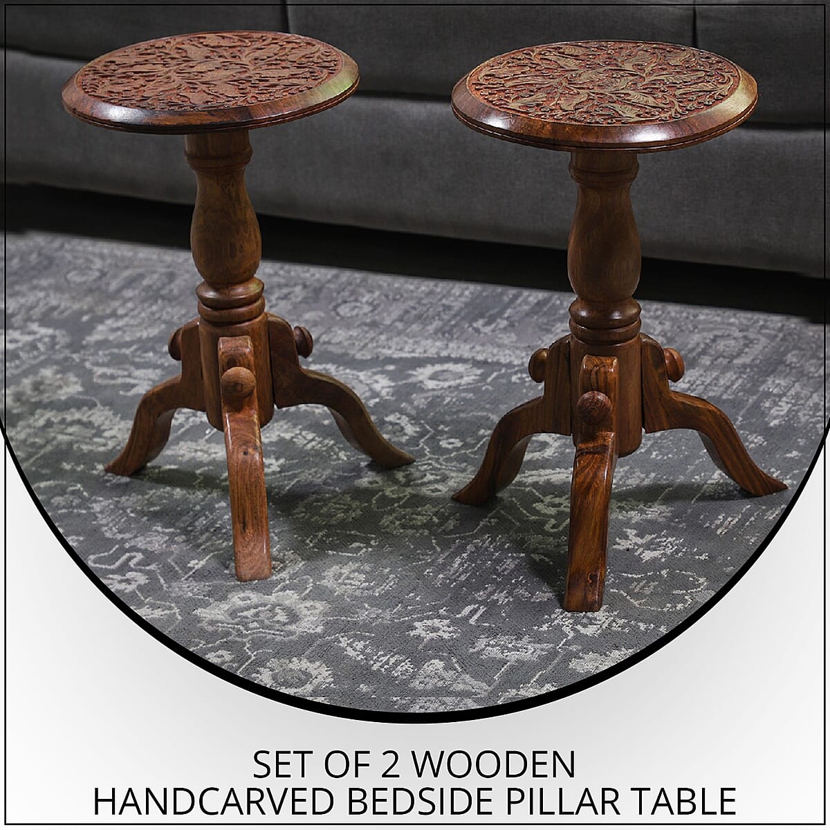 Buy Nakkashi Set of 2 Dark Red & Brown Wooden Handcarved Bedside Pillar ...