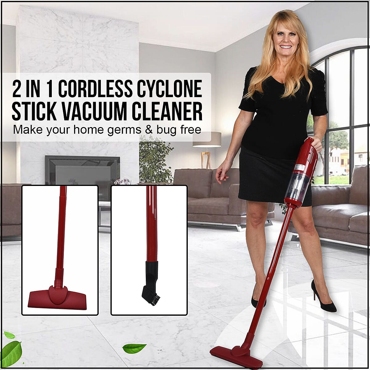Buy HOMESMART 2 in 1 Cordless Cyclone STICK VACUUM CLEANER-Red ...