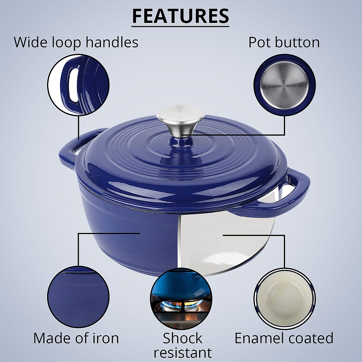 Buy Homesmart Blue Color Enamel Coated Cast Iron Dutch Oven (3.2QT ...