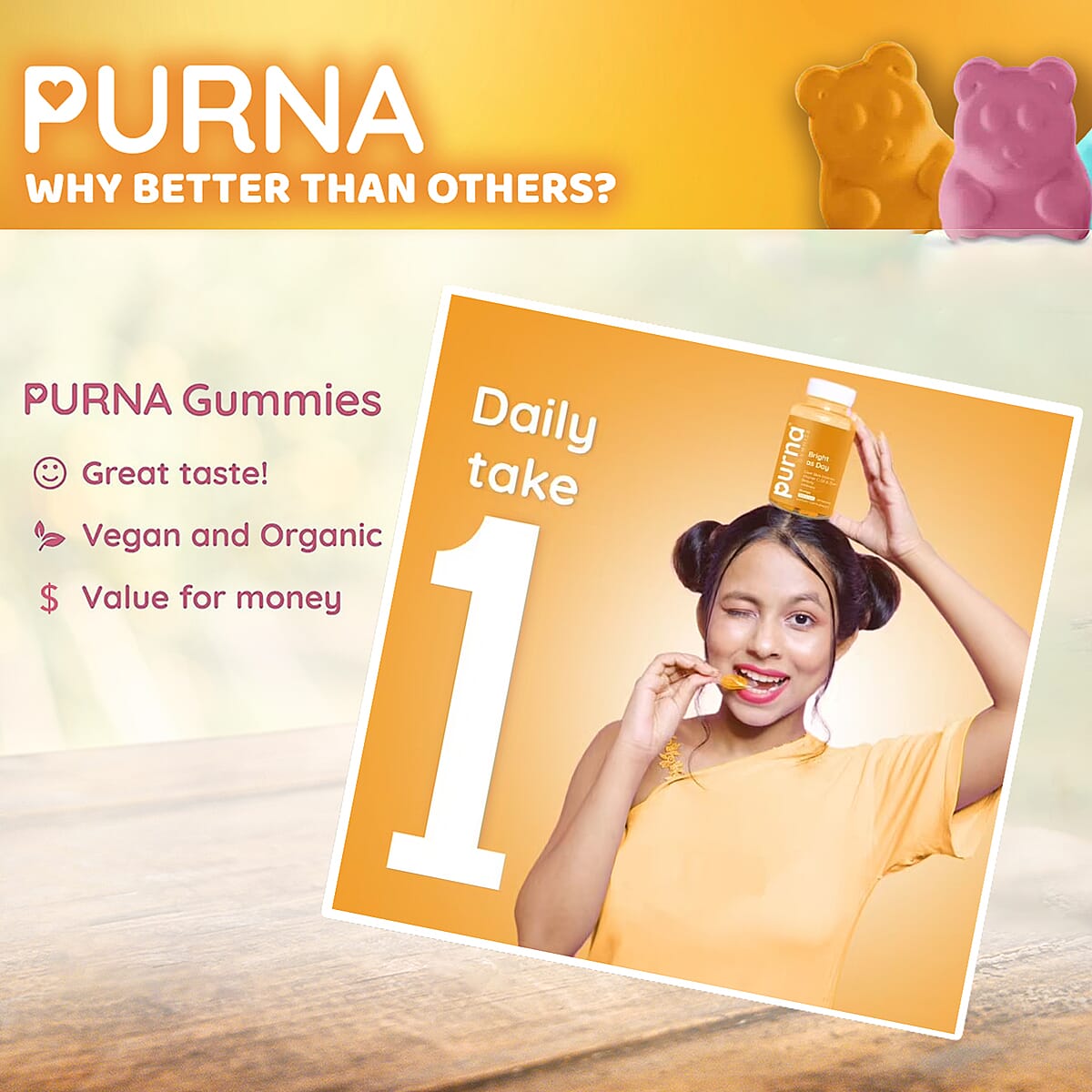 Buy Purna Bright Skin Vitamin C Orange Gummies for Adults at ShopLC.