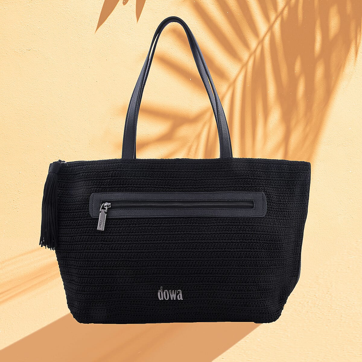 Buy DOWA Black 100% Nylon with Leather Handwoven Tote Bag at ShopLC.