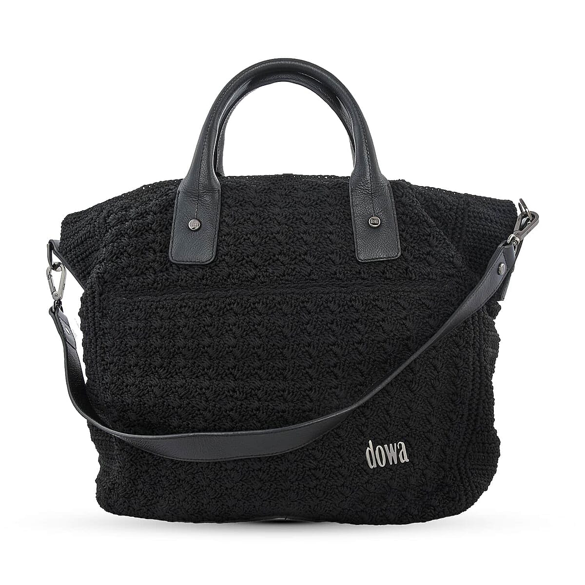 Buy DOWA Black 100% Nylon with Leather Handwoven Tote Bag at ShopLC.