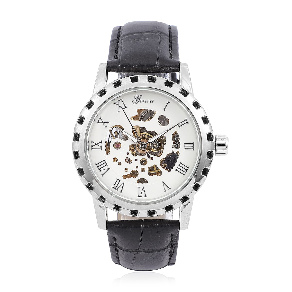 Buy GENOA Automatic Mechanical Movement Watch with White Dial and Black ...