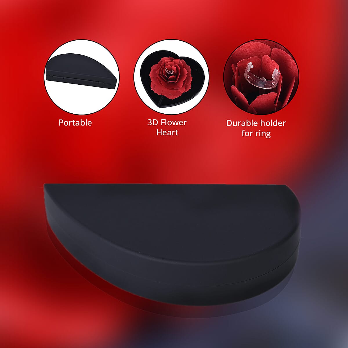 Buy Red and Black 3D Flower Heart-shaped Ring Box at ShopLC.