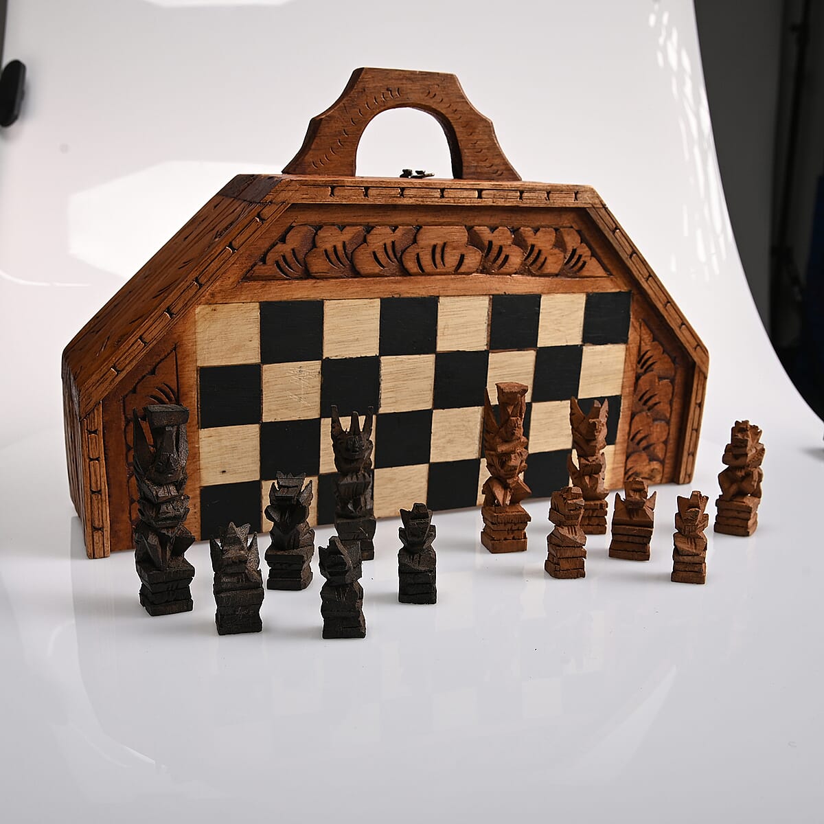 Buy Balinese Handcarved Deity Sapodilla Wooden Octagonal Chess Set at ...