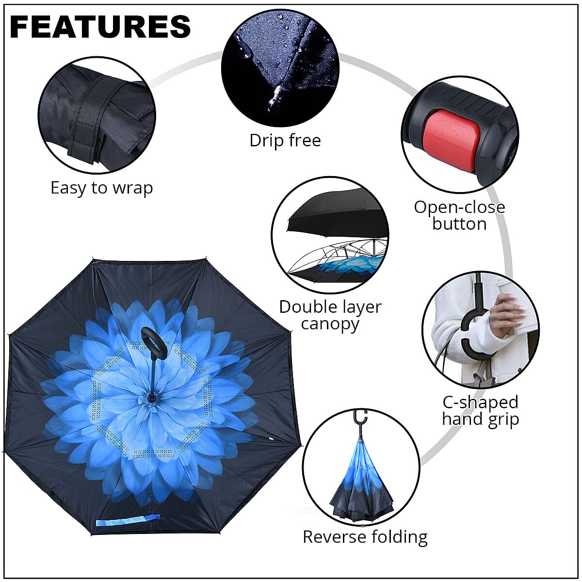 Buy Purple and White Floral Pattern Double Layer Canopy Inverted ...