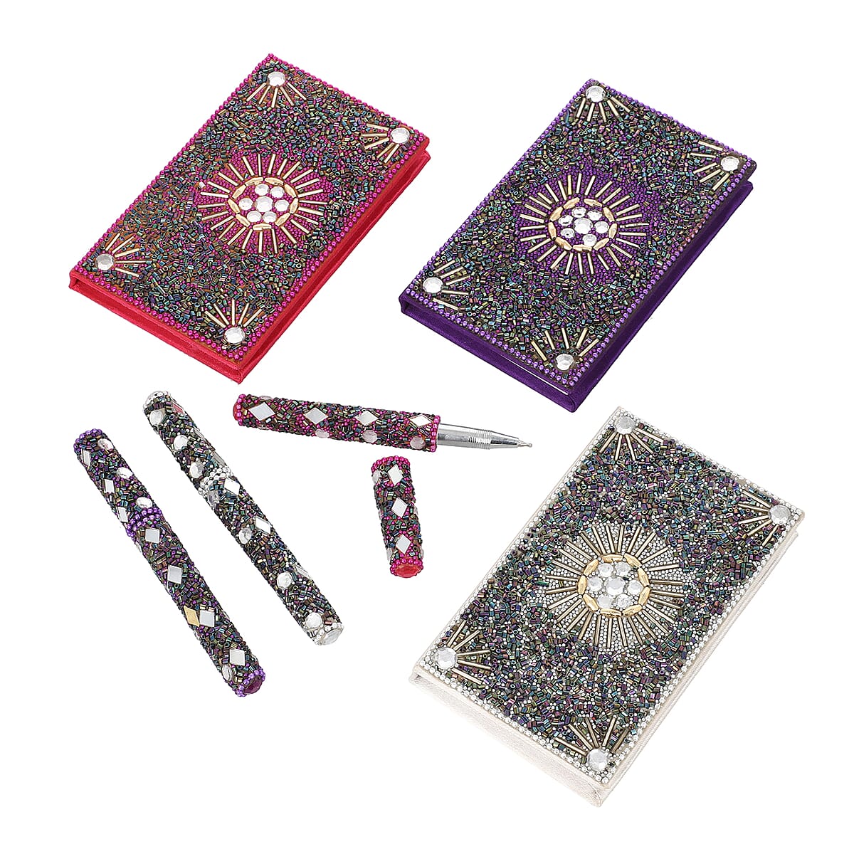 Buy Set of 3 Simulated, Red, Blue and Silver Bedazzled Journals (5x3 in ...