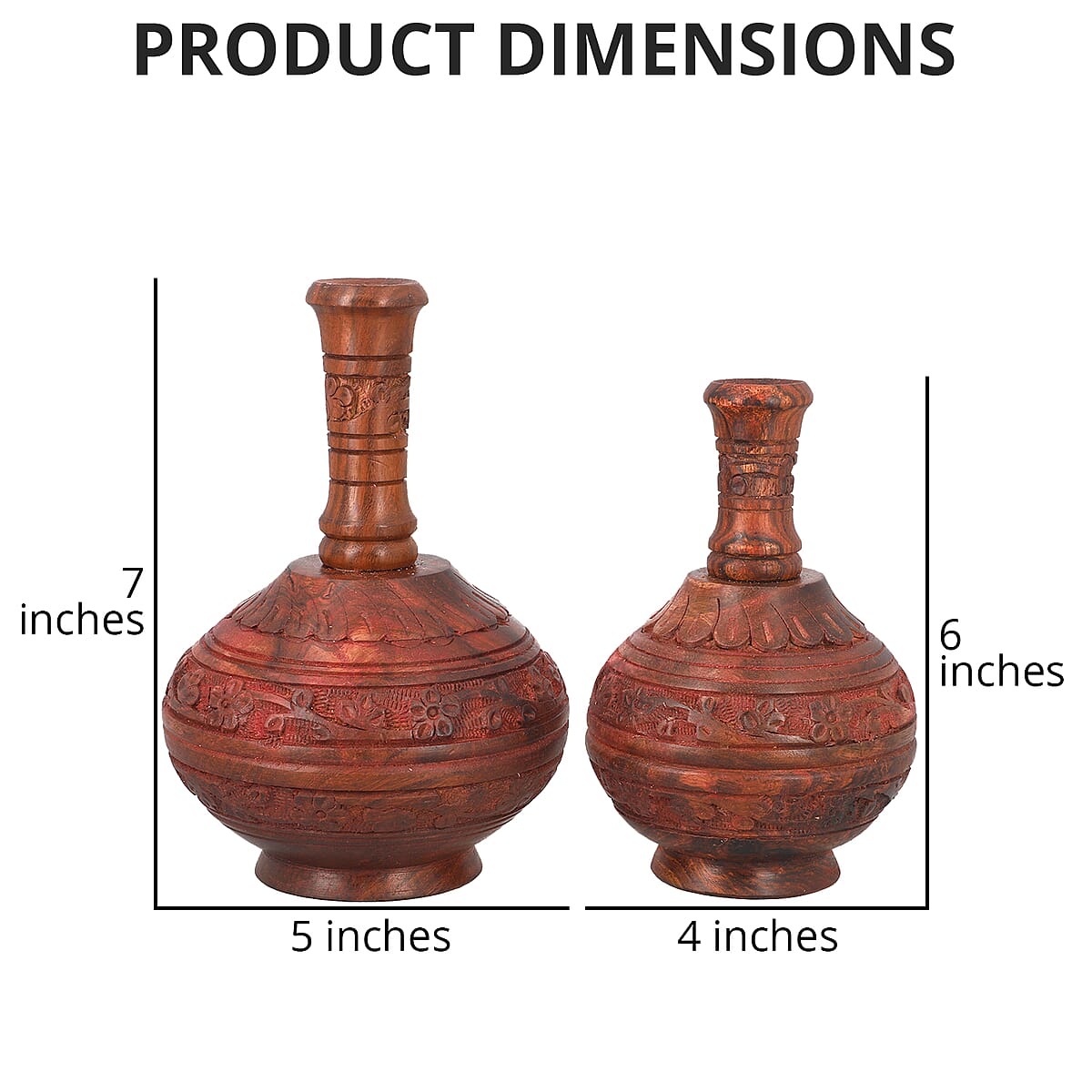 Buy Set of 2 Natural Brown Hand Carved Wooden Surahi Shape Flower Vase ...