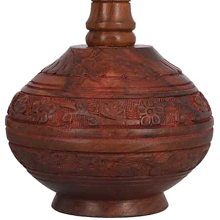 Buy Set of 2 Natural Brown Hand Carved Wooden Surahi Shape Flower Vase ...