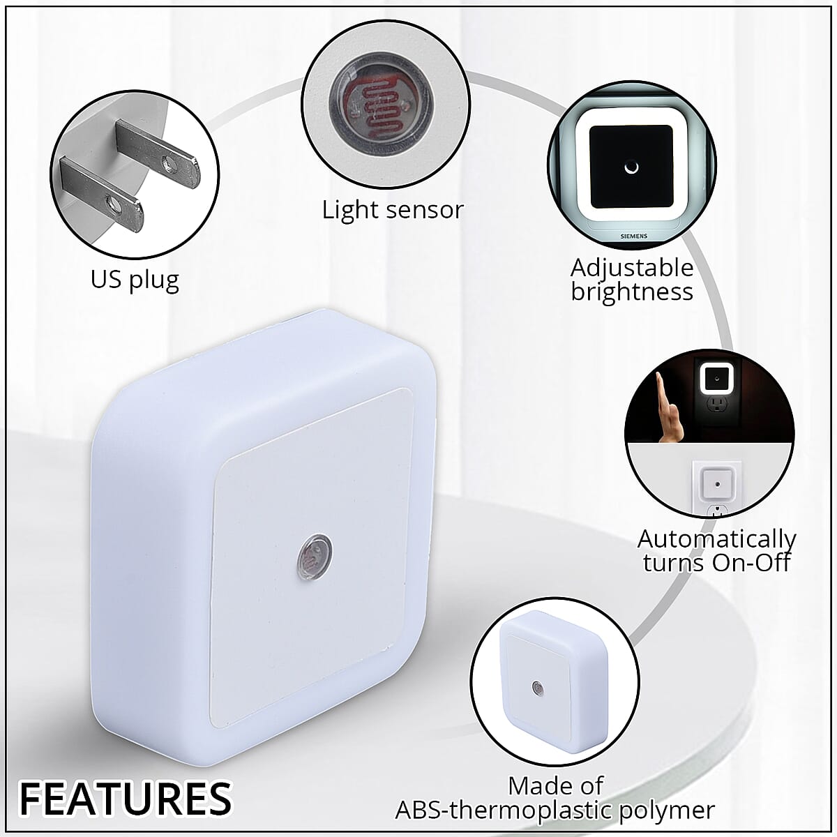 Buy Set of 6 White Square Plug-in Night LED Light with Sensitive Light ...