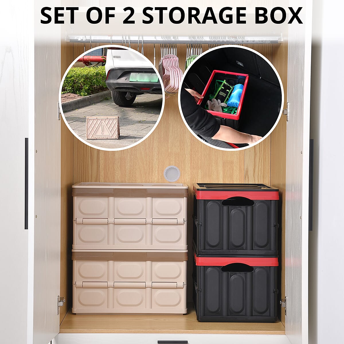 Buy HOMESMART Set of 2 Black Folding Storage Boxes with Lids | Storage ...