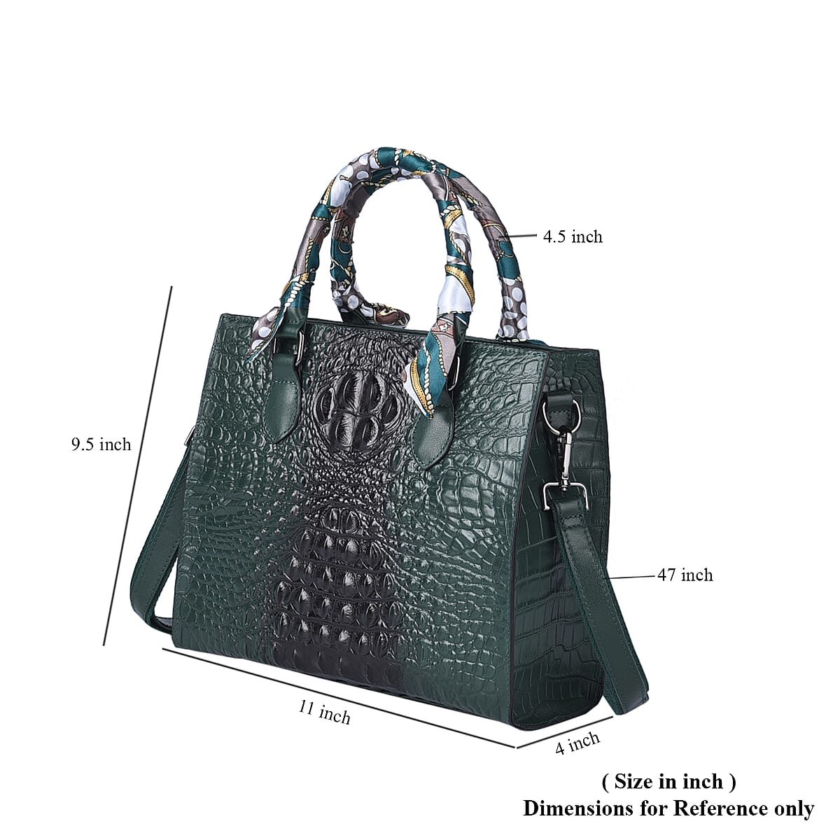 Buy Green Croco Embossed Genuine Leather Tote Bag with Handle Drop and ...