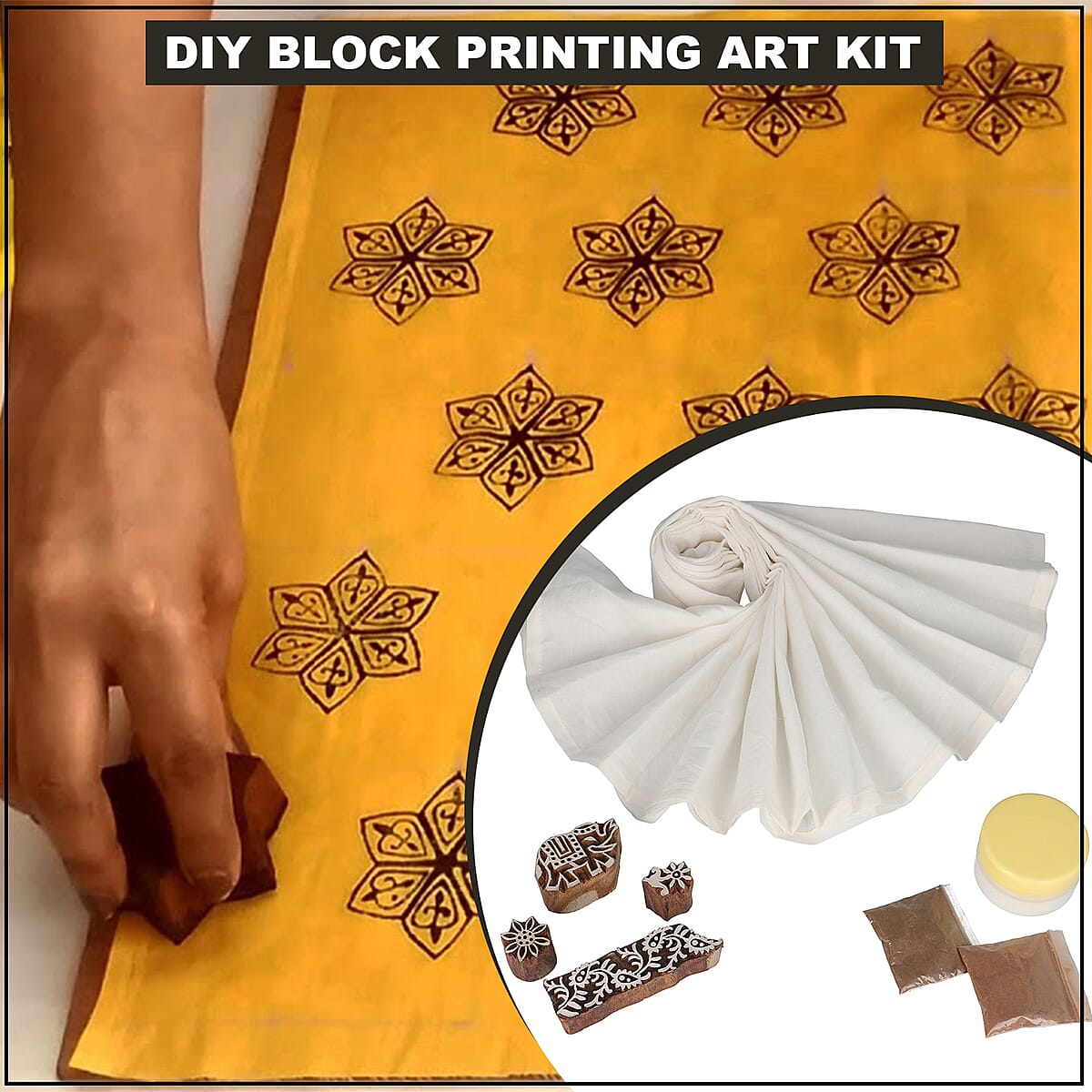 Buy DIY Block Printing Art Kit (4 Design Wooden Block, 2 Natural Dye ...
