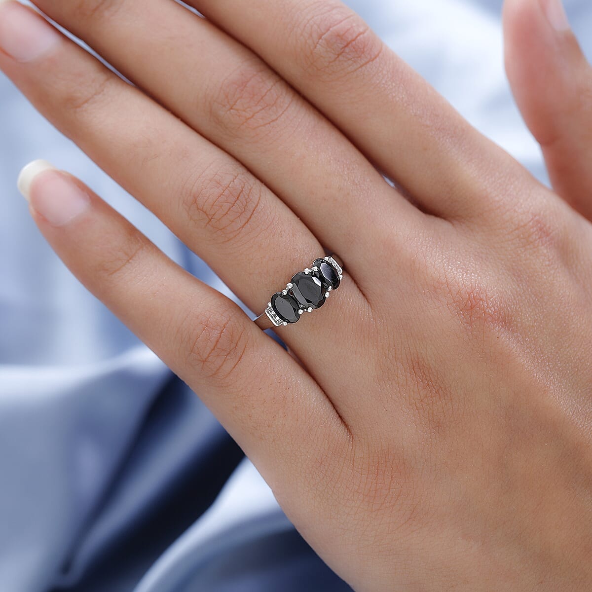 Buy Elite Shungite 3 Stone Ring in Platinum Over Sterling Silver 1.00 ...