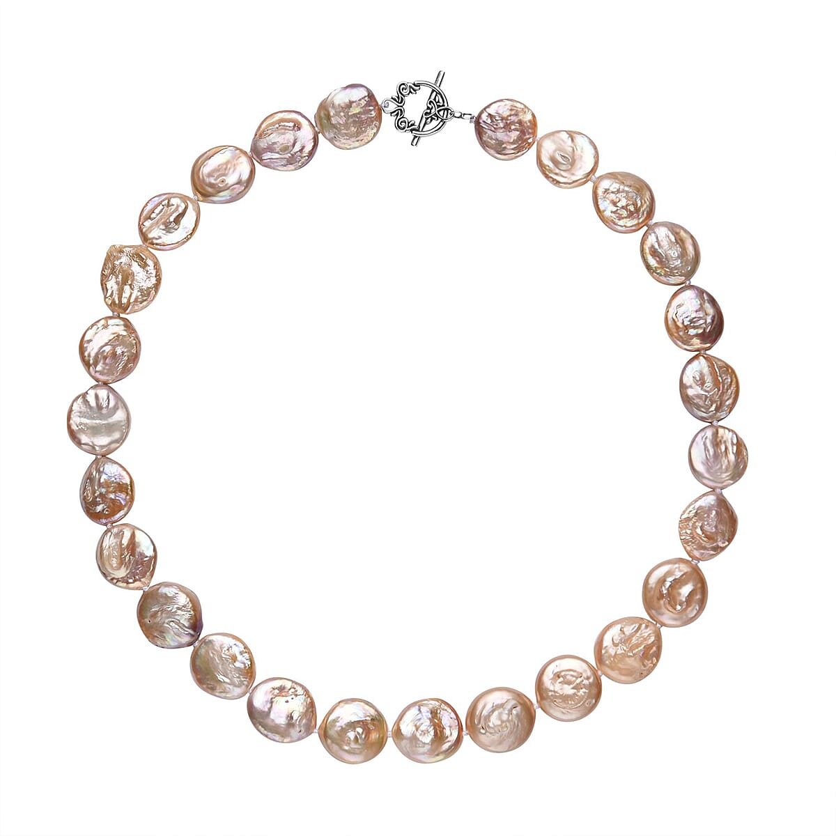 Buy Peach Coin Freshwater Pearl Necklace 20 Inches in Sterling Silver ...