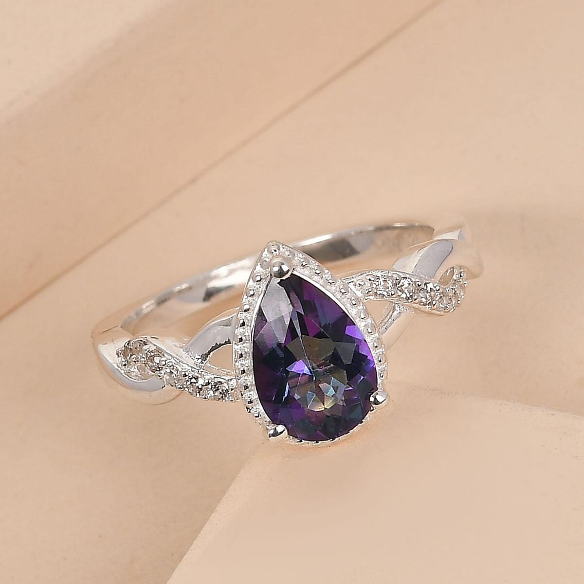 Buy Blue Petalite and Natural White Zircon Ring in Sterling Silver 1.10 ...