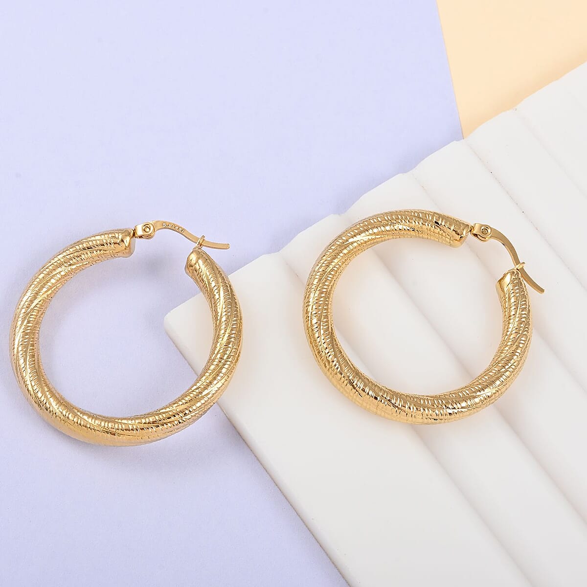 Buy Thick Sand Blasted Textured Hoop Earrings in ION Plated YG ...
