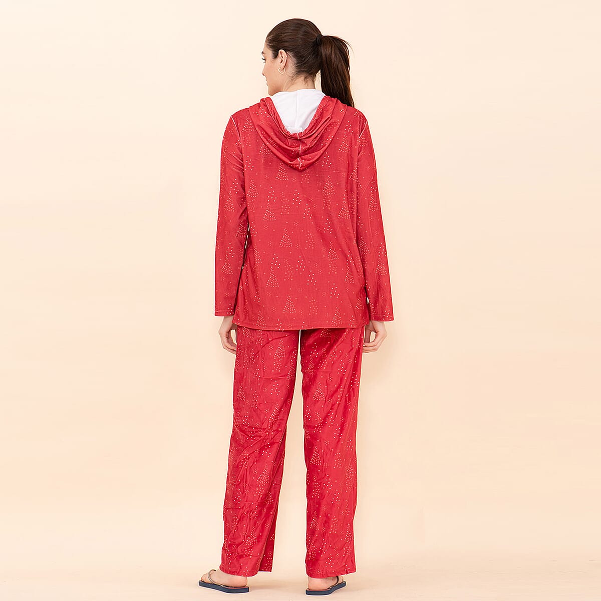 Buy TAMSY Red Sparkle Printed Brushed Flannel Track Suit Set - L at ShopLC.