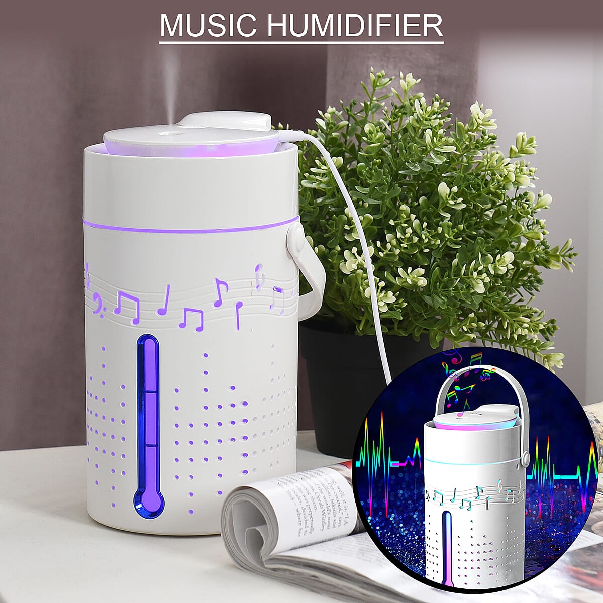 Buy Music Humidifier (1000 ml) with Carry Handle and LED light and USB ...