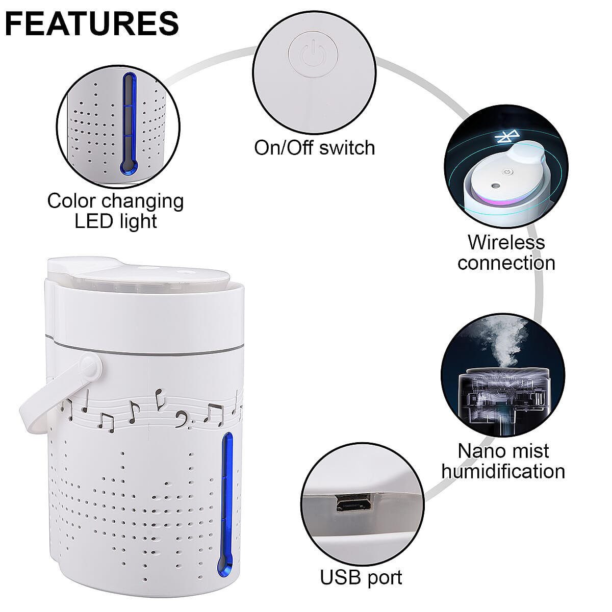 Buy Music Humidifier (1000 ml) with Carry Handle and LED light and USB ...